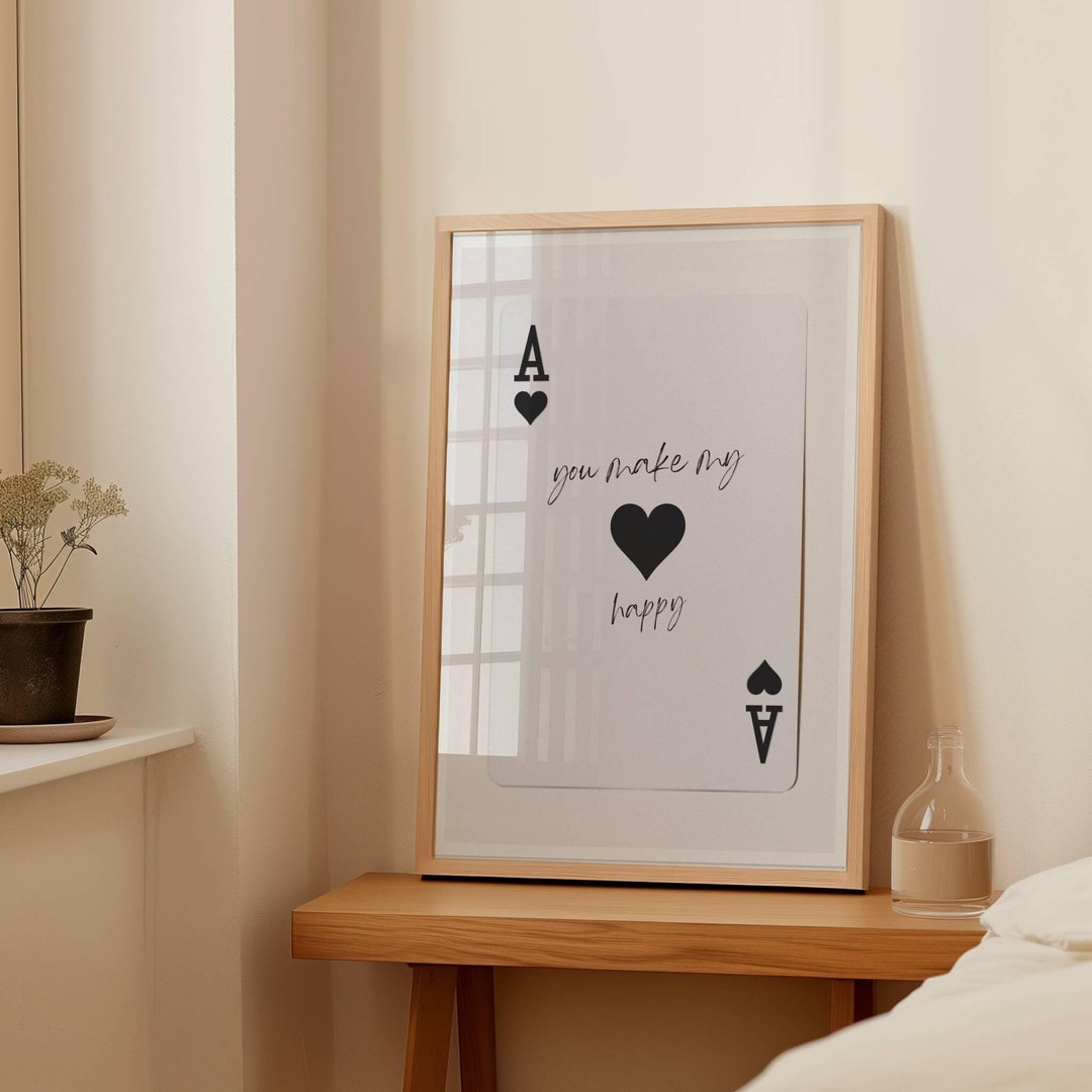You Make My Heart Happy Love Quote Art Print, Retro Ace of Hearts ...