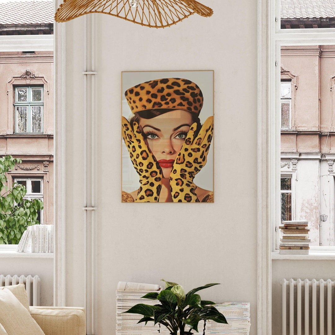 Vintage Leopard Print Woman Art Print, Femme Fatale Wall Art, Retro ...