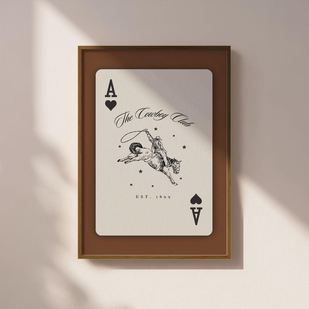 The Cowboy Club Western Playing Card Art Print, Vintage Cowboy Wall Art ...