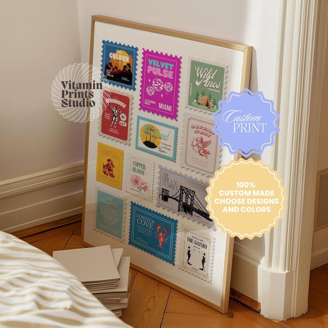 Custom Stamps Art Print, Custom Typography Wall Art, Retro Poster ...
