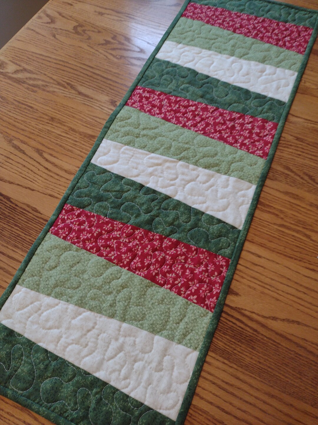 Quilted Table Runner, Modern Runner, Green and Red Quilted Runner,green ...