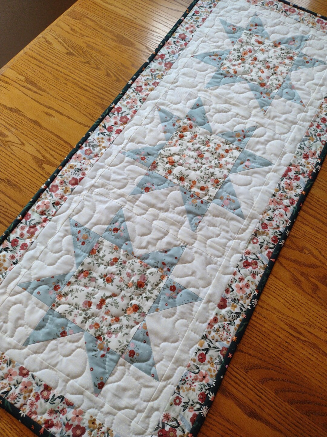 Quilted Table Runner, Large Quilted Star Runner, Floral Star Runner ...