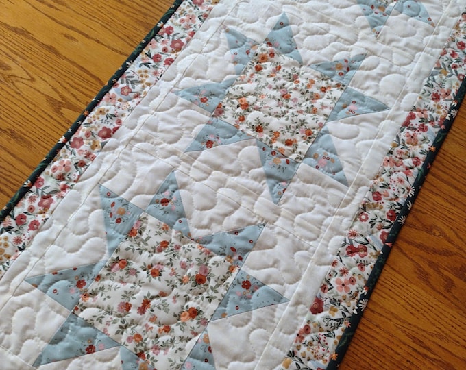 Quilted Table Runner, Large Quilted Star Runner, Floral Star Runner ...
