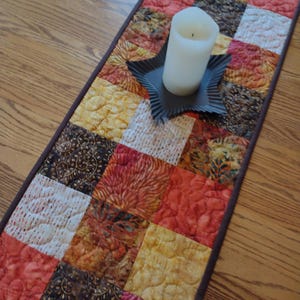 Quilted Table Runner, Fall Batik Runner, Batik Table Runner, Quilted Orange Gold Brown Batik ...