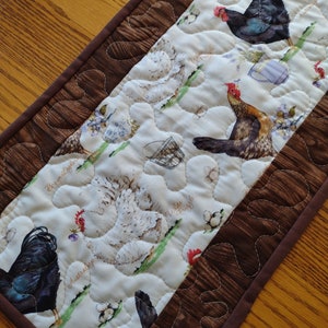 Quilted Table Runner, Slim Chicken Print Runner, Quilted Chicken Runner ...