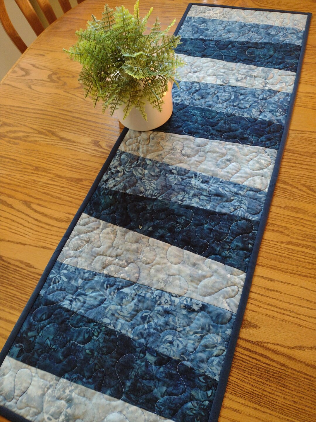 Quilted Table Runner, Quilted Blue Batik Table Runner, Modern Runner ...