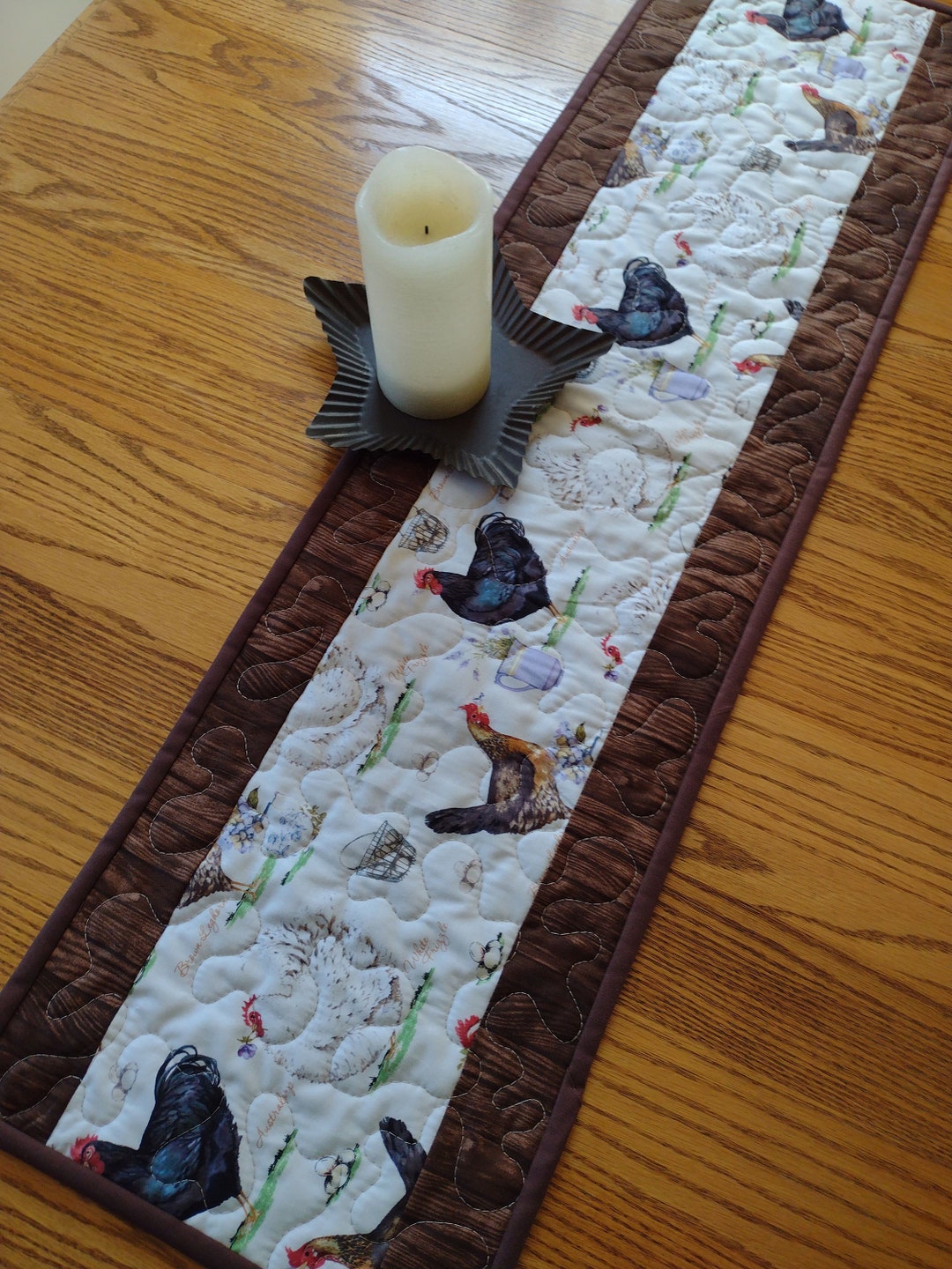 Quilted Table Runner, Slim Chicken Print Runner, Quilted Chicken Runner ...