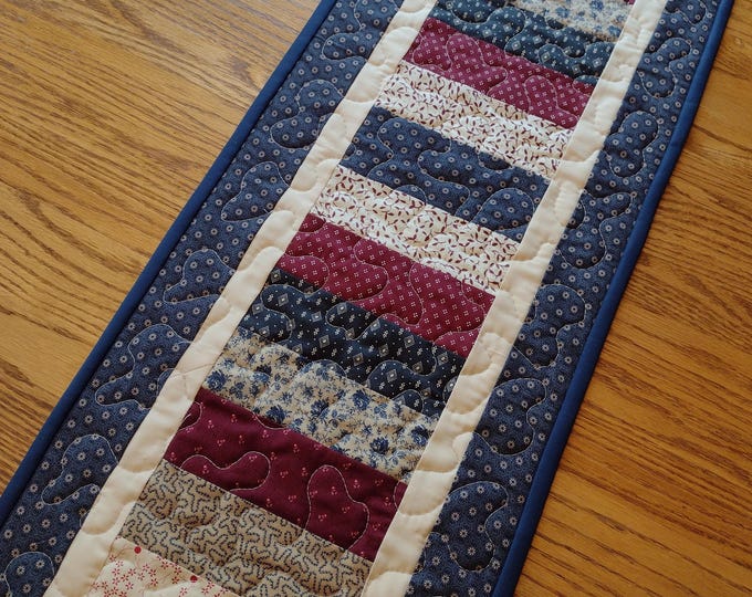 Kansas Troubles Table Runner, Quilted Table Runner, Deep Red Table ...