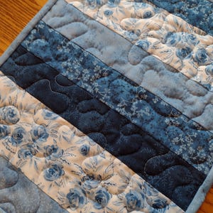 Quilted Table Runner, Blue and White Quilted Table Runner, Blue Quilted Runner, 13 X 40 1/2 ...