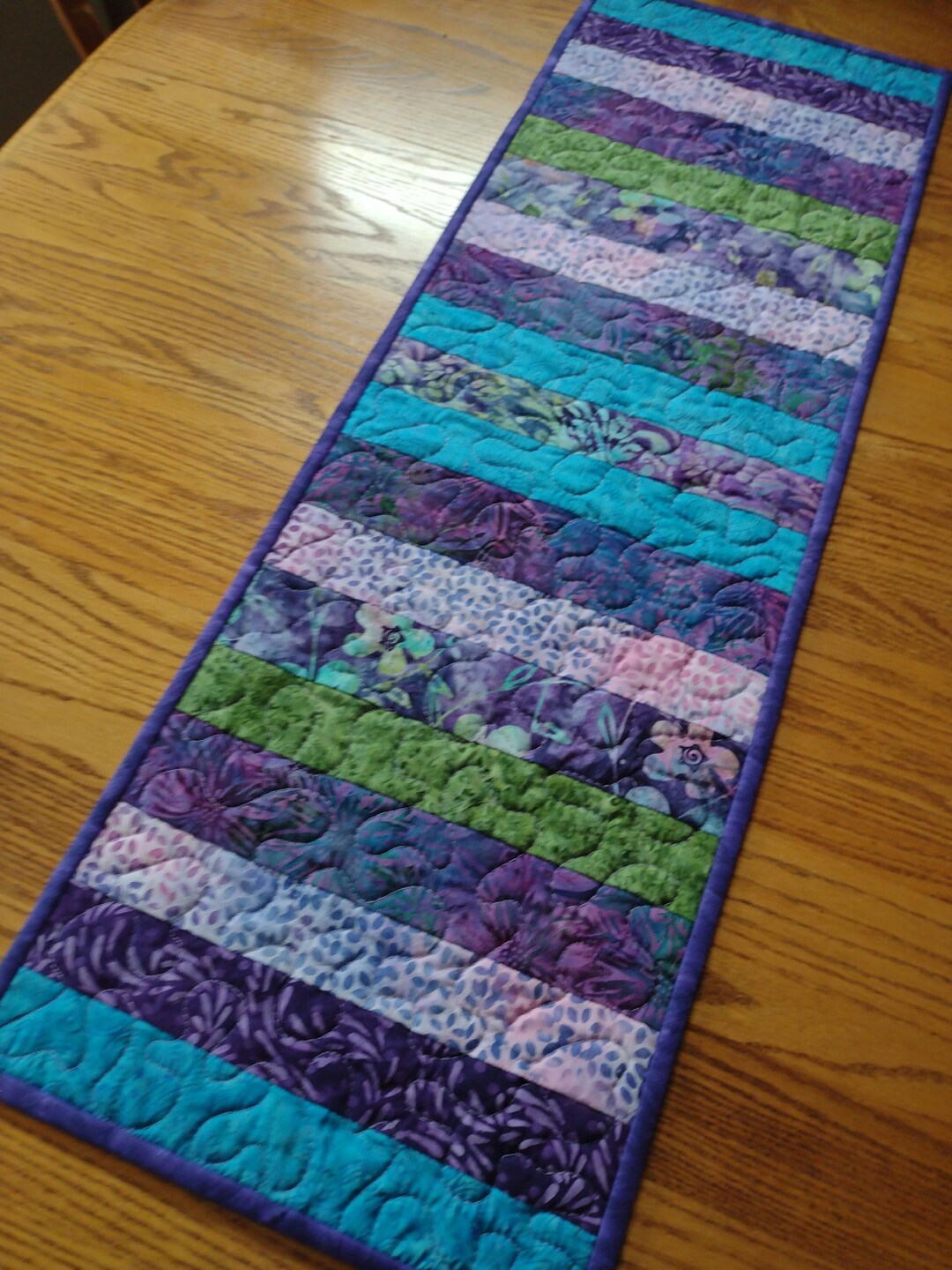 Quilted Table Runner, Batik Runner, Batik Quilted Runner, Purple and ...
