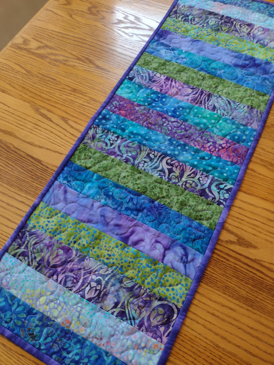 Quilted Table Runner, Batik Runner, Batik Quilted Runner, Purple and ...