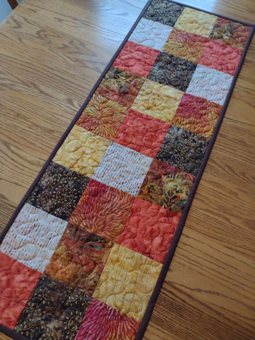 Quilted Table Runner, Fall Batik Runner, Batik Table Runner, Quilted ...