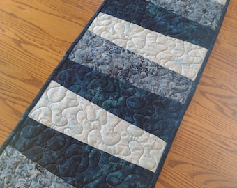 Quilted Table Runner, Blue Batik Runner, Stripy Blue Batik Runner ...