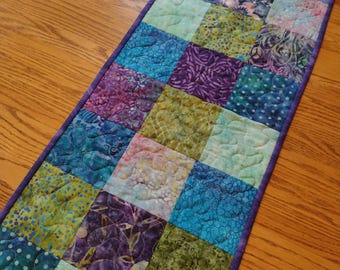 Quilted Table Runner, Table Runner, Navy Blue and Tan Runner, Quilted ...