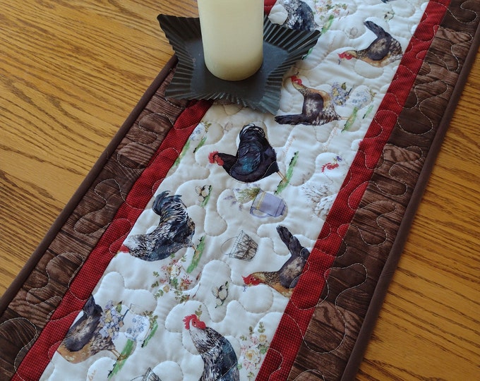 Quilted Table Runner, Quilted Chicken Runner, Quilted Farmhouse Runner ...