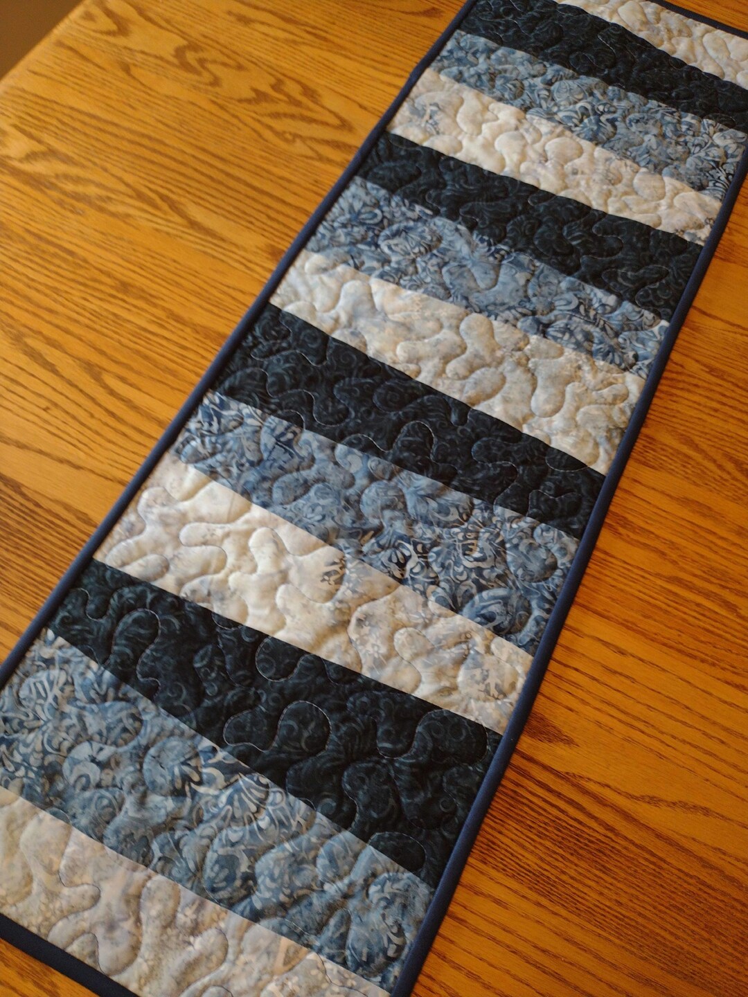 Quilted Table Runner, Quilted Blue Batik Table Runner, Modern Runner ...
