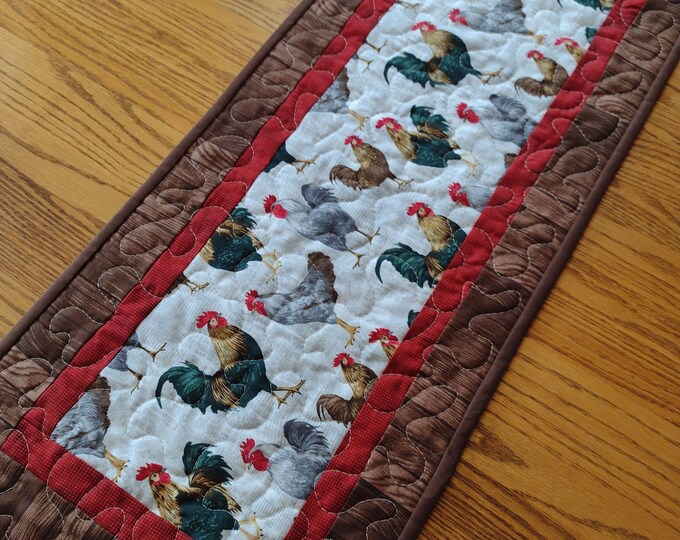 Quilted Table Runner, Quilted Rooster Runner, Farmhouse Table Runner ...