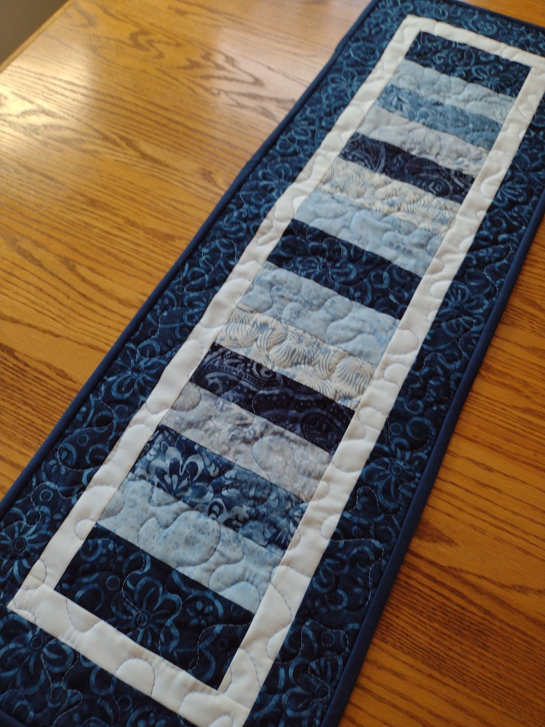 Quilted Table Runner, Blue Batik Runner, Batik Blue Quilted Runner ...