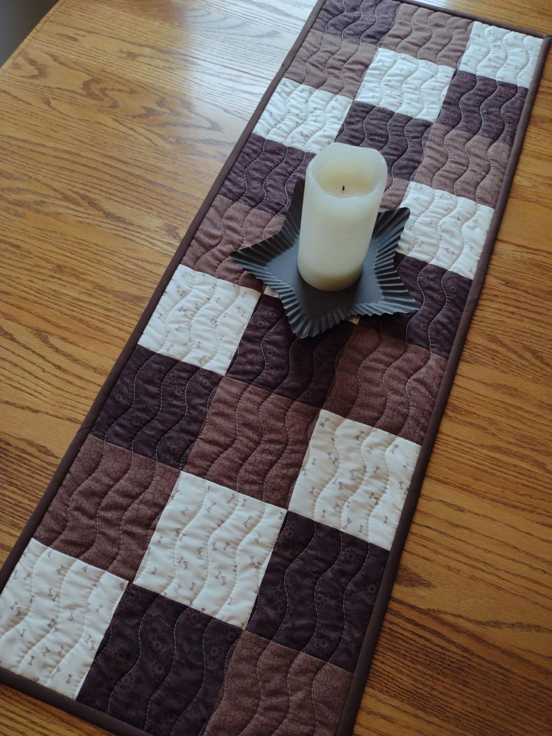 Quilted Table Runner, Brown Quilted Runner, Farmhouse Table Runner ...