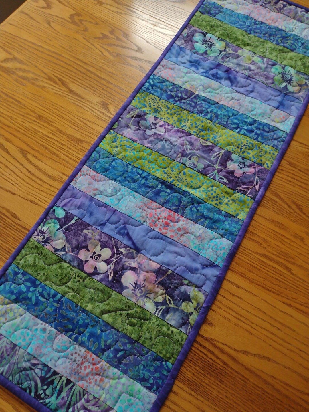 Quilted Table Runner, Batik Runner, Batik Quilted Runner, Purple and ...