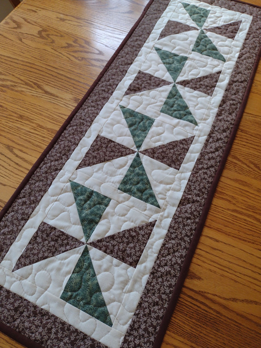 Quilted Table Runner, Brown and Green Pinwheel Runner, Farmhouse Runner ...
