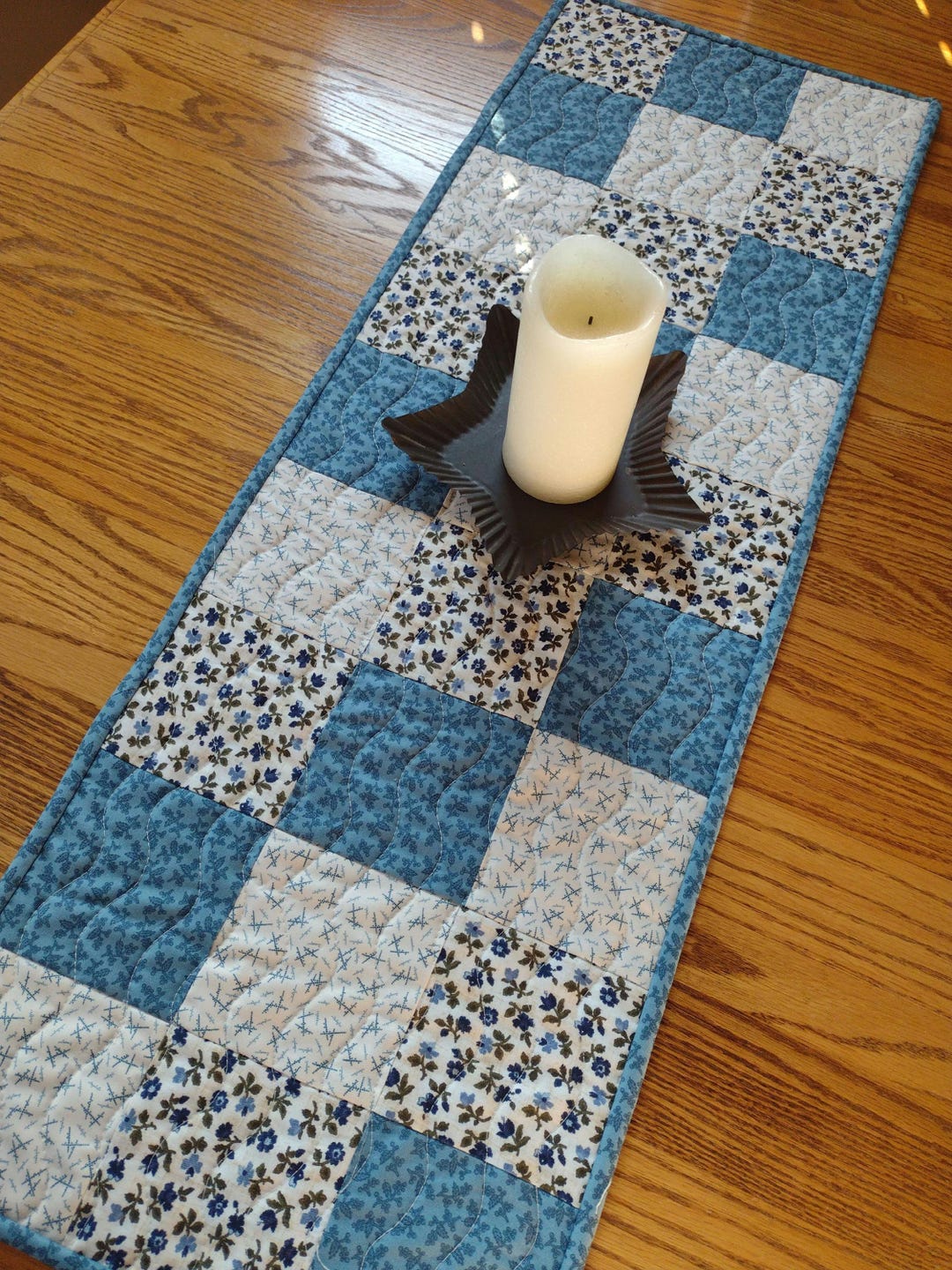 Quilted Table Runner, Blue Quilted Table Runner, Everyday Table Runner ...