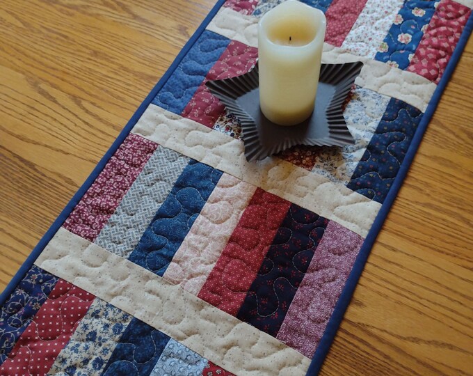 Quilted Table Runner Navy Blue and Dark Red Runner Quilted - Etsy