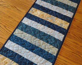 Quilted Table Runner, Blue Batik Runner, Batik Quilted Runner, Blue ...