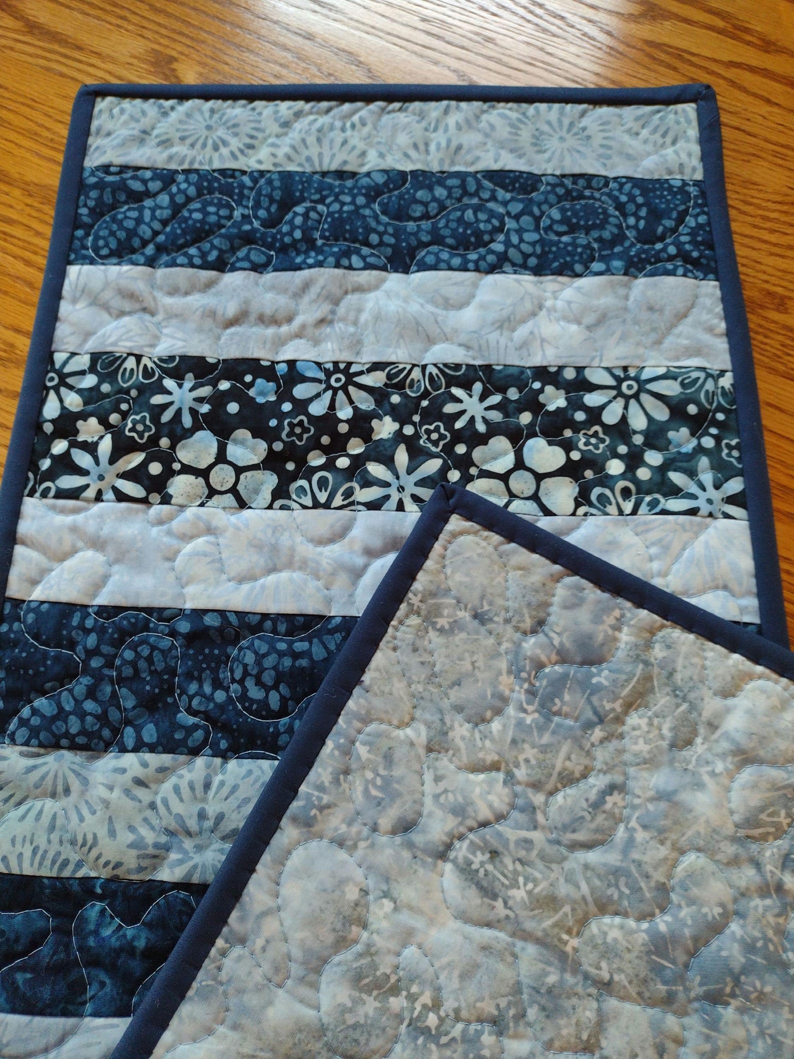 Quilted Table Runner, Blue Batik Runner, Stripy Blue Batik Runner ...