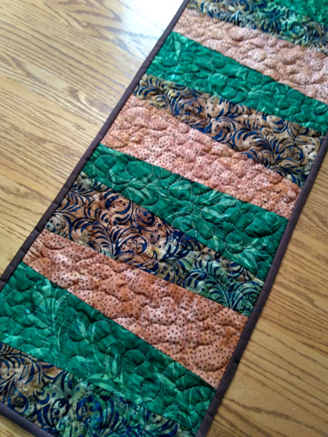 Quilted Table Runner, Batik Runner, Brown and Green Batik Runner ...