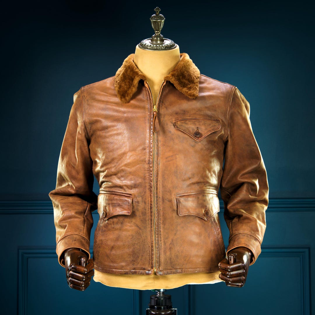 Double RRL Ralph Lauren Shearling Collar Newsboy 30s-style Leather ...