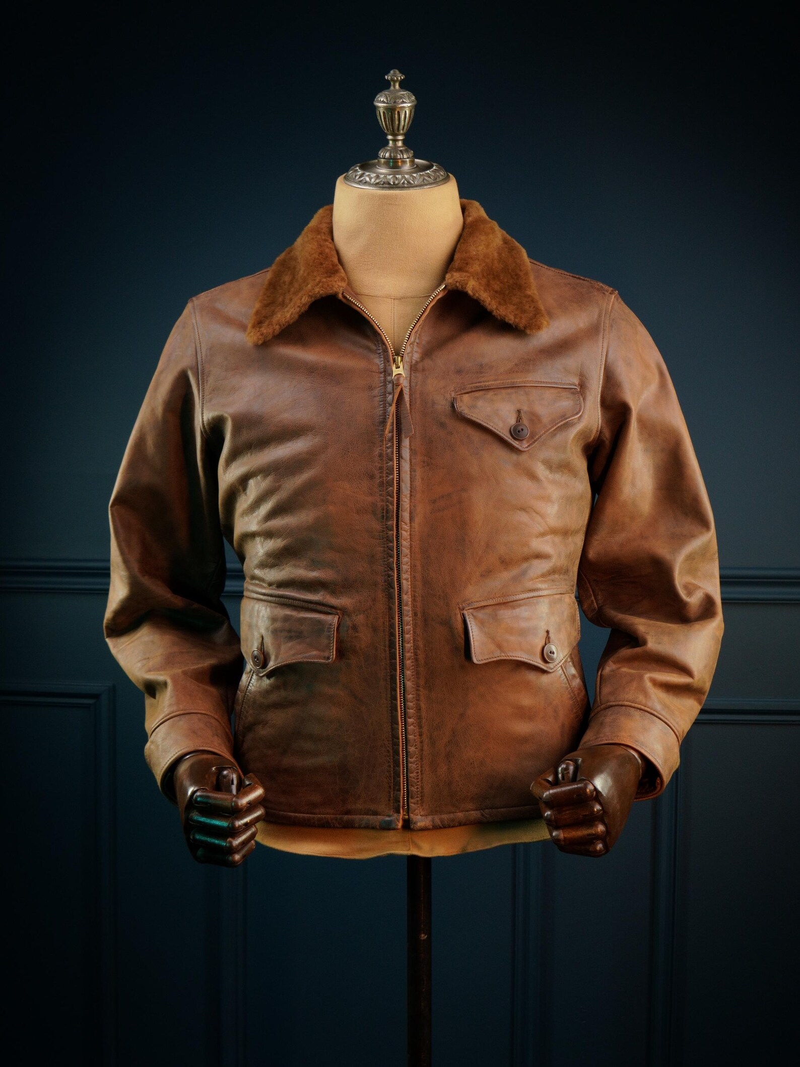 Ralph Lauren Double RRL Shearling Collar Newsboy 30s Style Leather ...