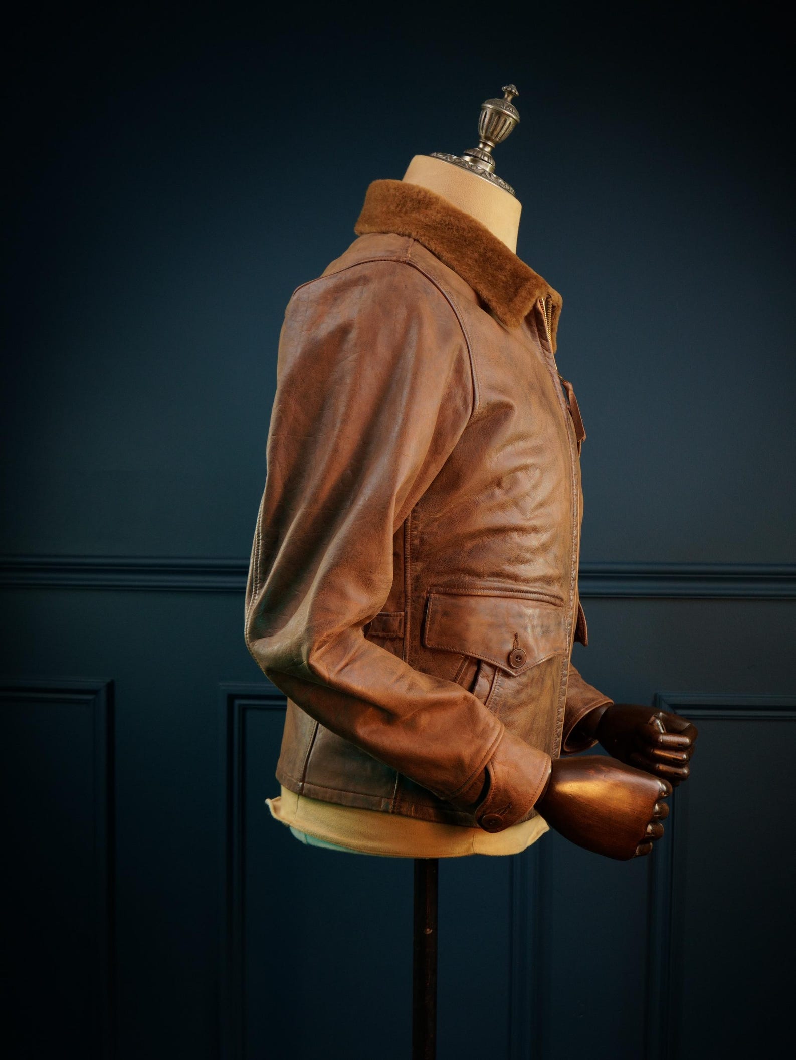 Ralph Lauren Double RRL Shearling Collar Newsboy 30s Style Leather ...