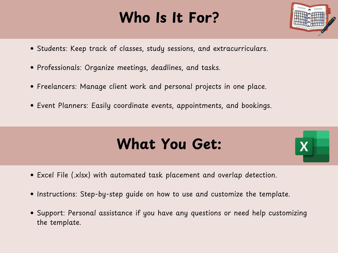 Automated Weekly Schedule Excel Template | Overlap Detection | Customizable Block Schedule - Etsy