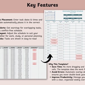 Automated Weekly Schedule Excel Template | Overlap Detection | Customizable Block Schedule - Etsy