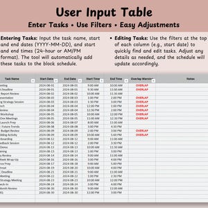 Automated Weekly Schedule Excel Template | Overlap Detection | Customizable Block Schedule - Etsy