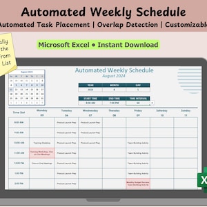 Automated Weekly Schedule Excel Template | Overlap Detection | Customizable Block Schedule - Etsy