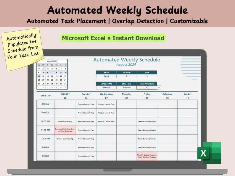 Automated Weekly Schedule Excel Template | Overlap Detection ...