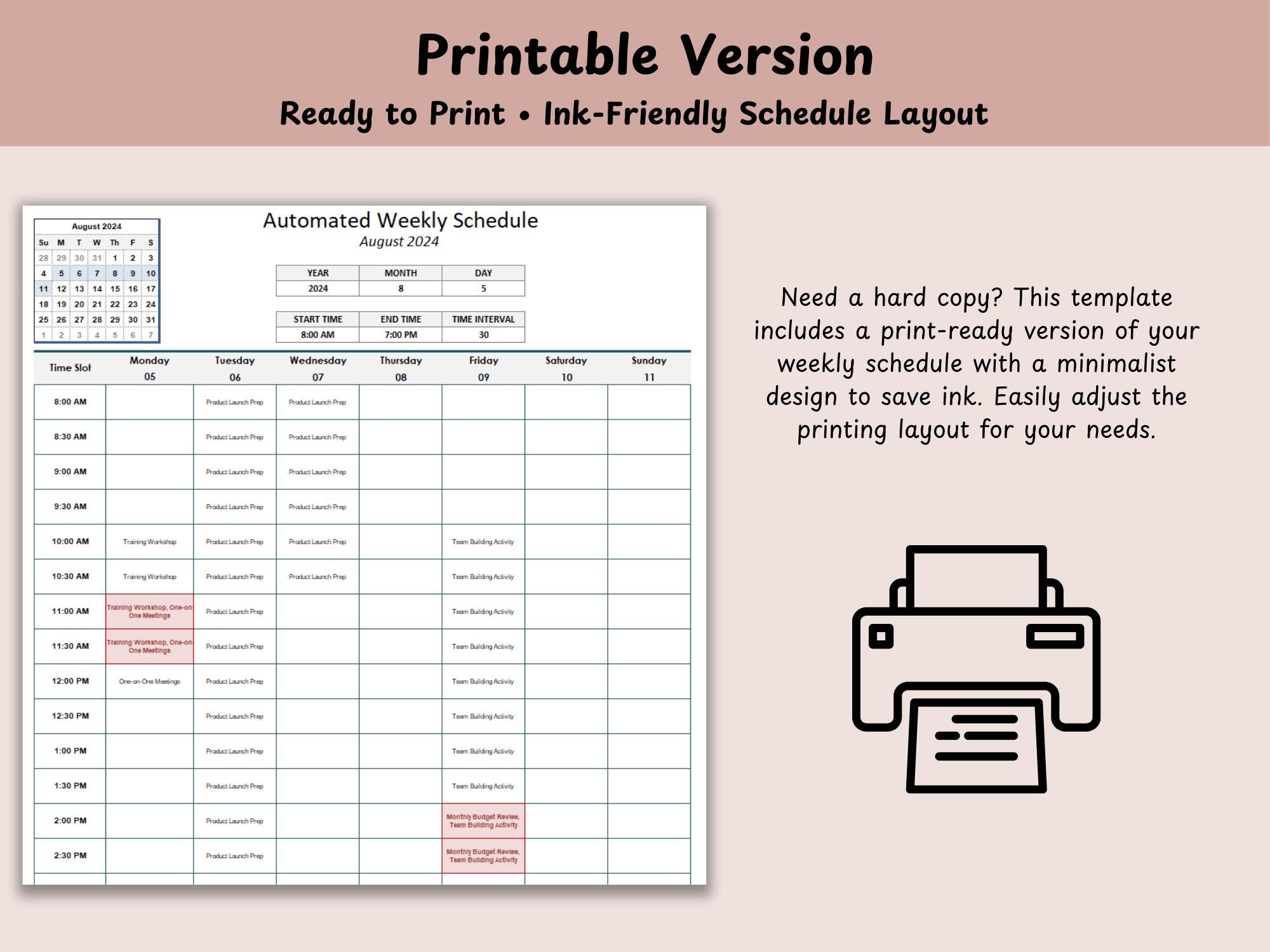 Automated Weekly Schedule Excel Template | Overlap Detection ...