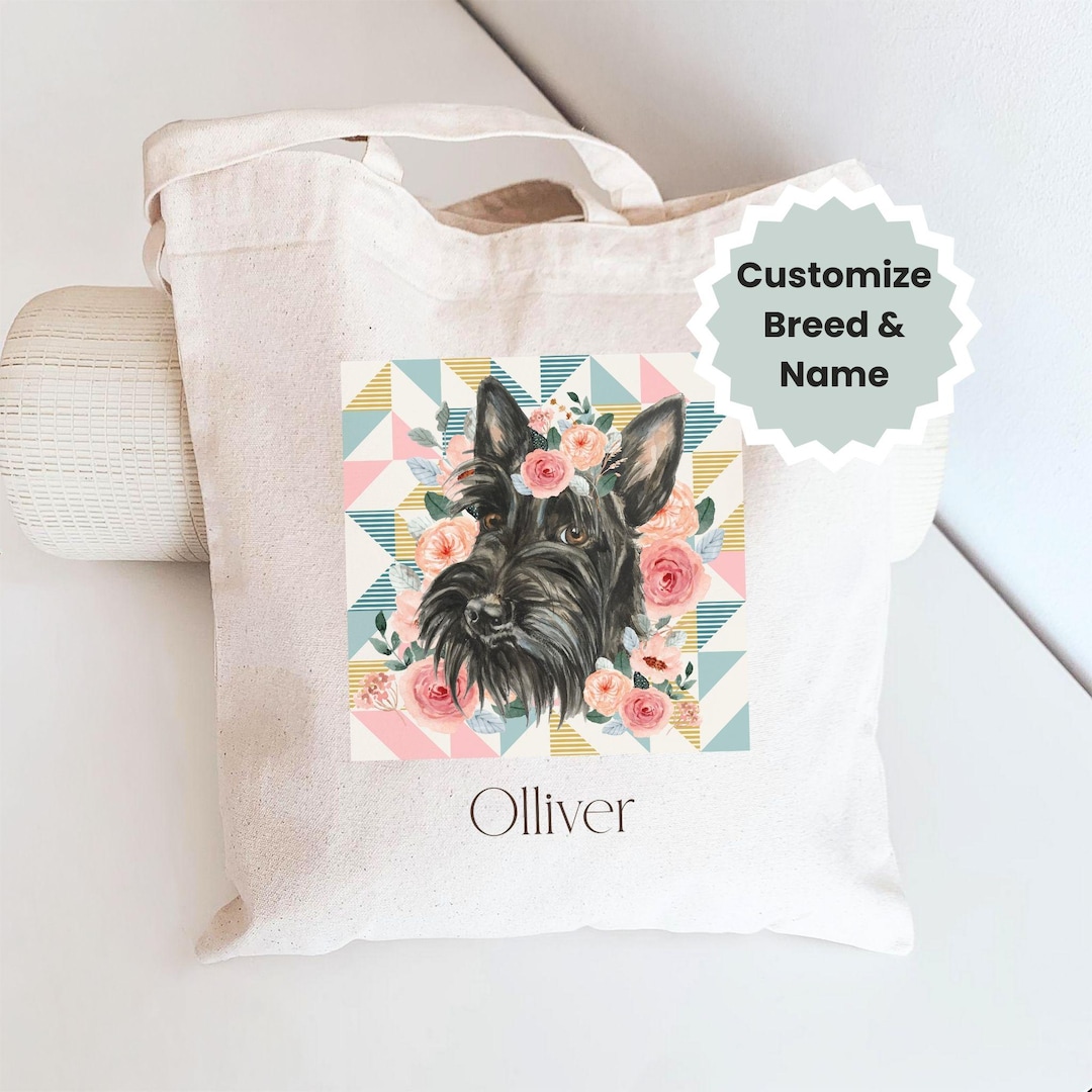 Custom Floral Dog Canvas Tote Bag, Custom Pet Gift, Personalized Dog ...