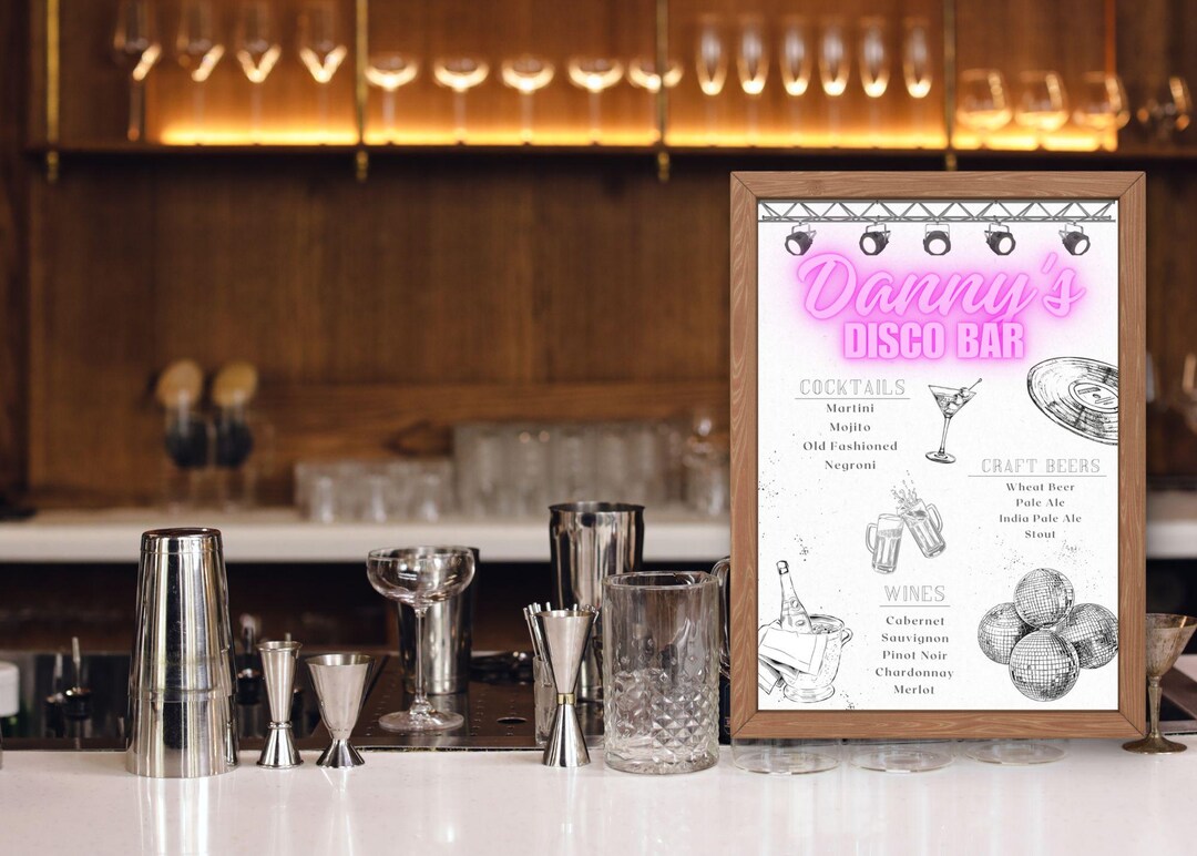 Customizable Disco-themed Drink Menu Template | Black & White Editable ...