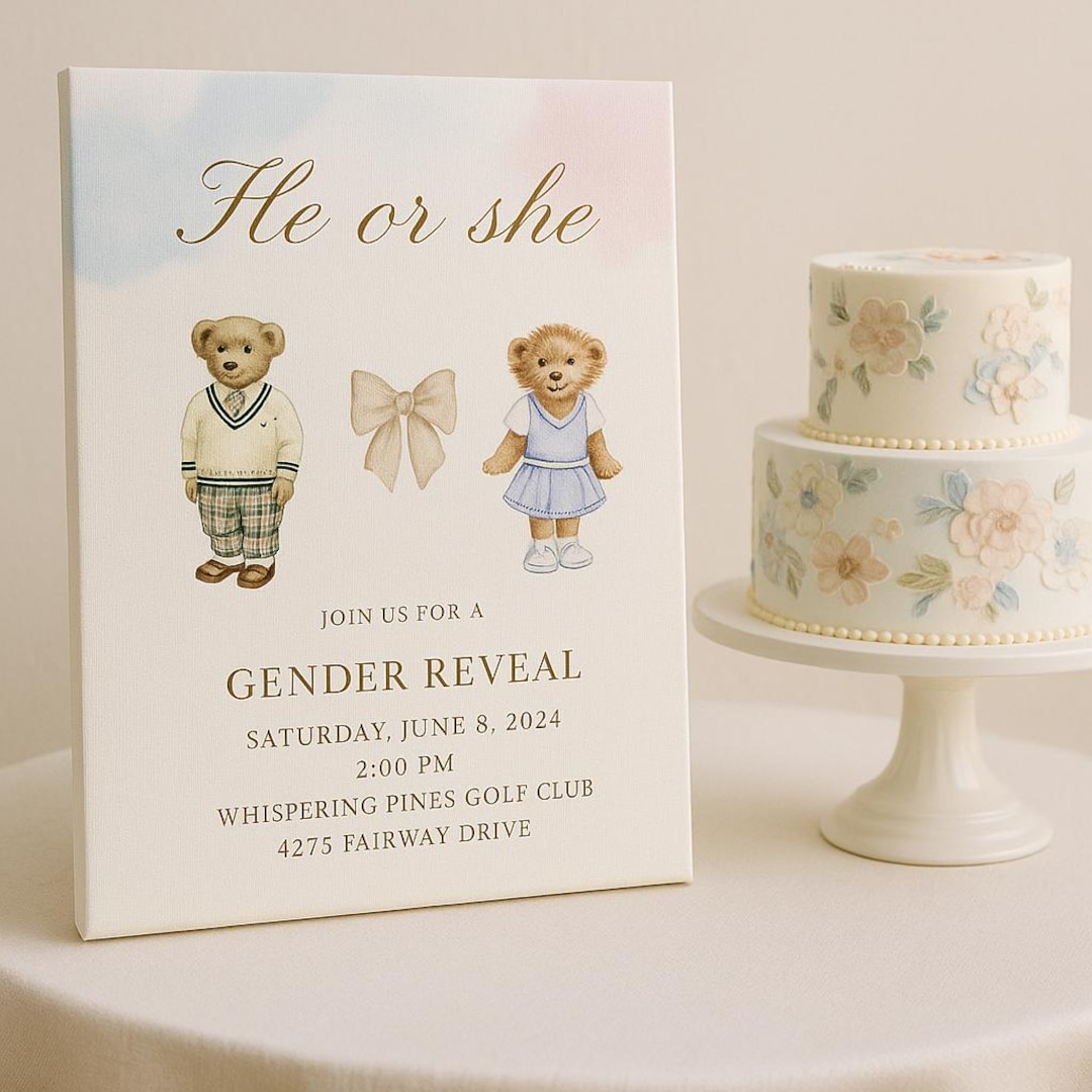 Ralph Lauren Style Gender Reveal Invitation – Vintage Teddy Bear ...