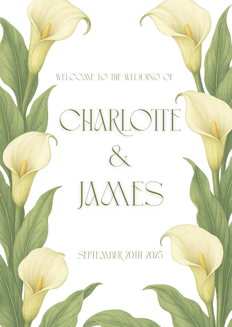 Calla Lily Wedding Sign and Invitation Bundle – Editable Canva Template ...