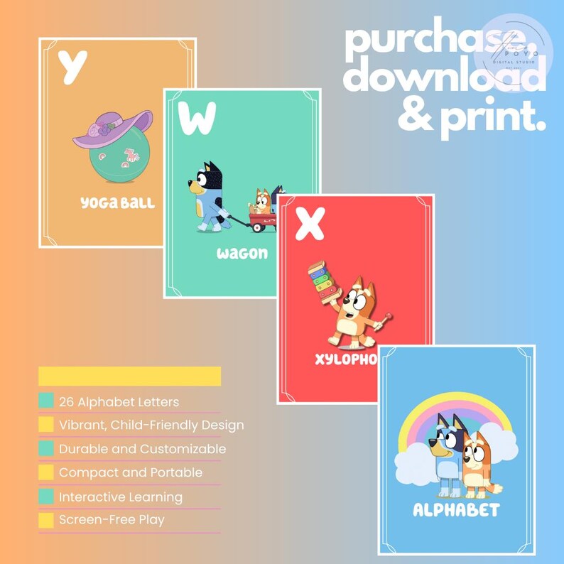 Printable Alphabet Cards, Bluey Alphabet Cards, Printable Abcs for Kids ...