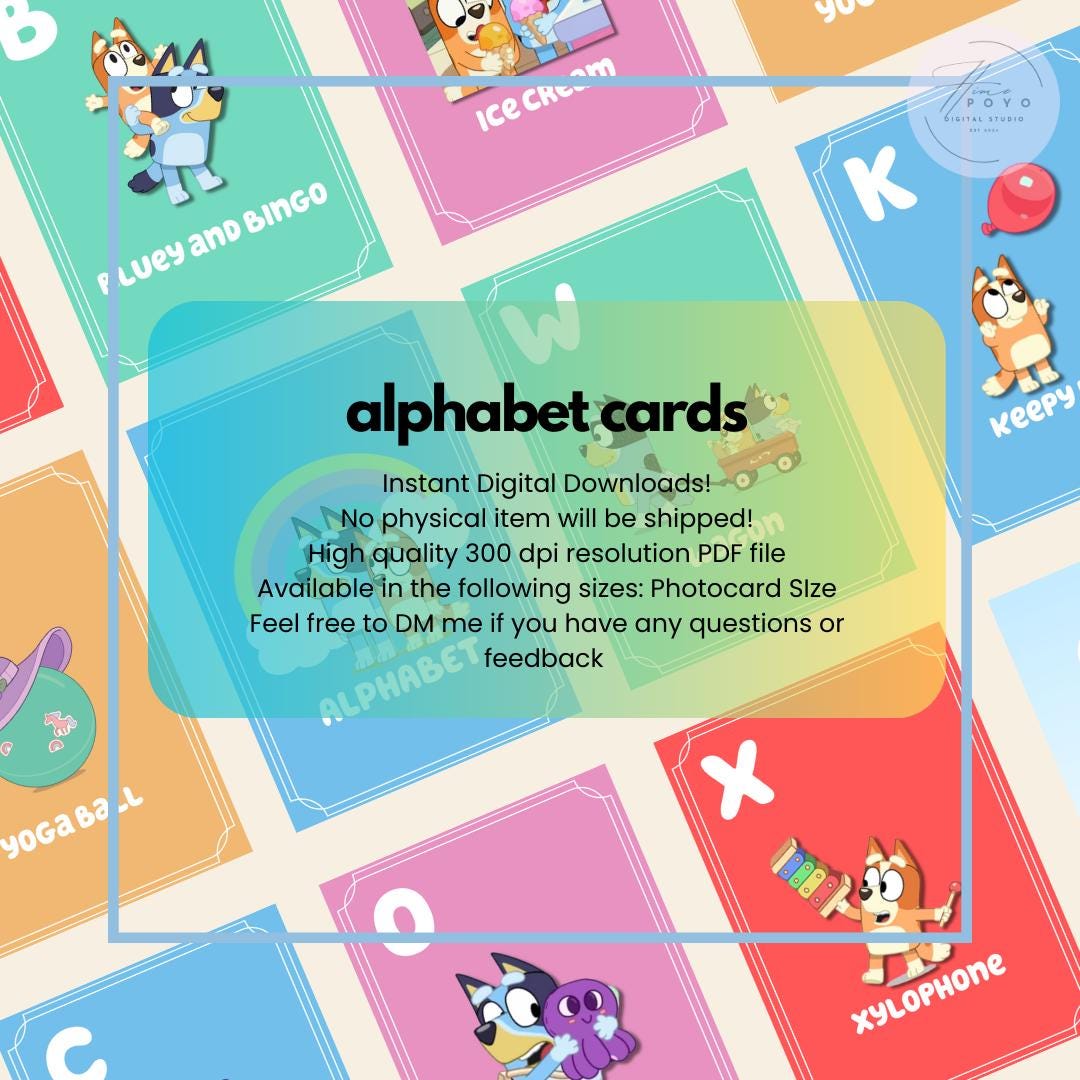 Printable Alphabet Cards, Bluey Alphabet Cards, Printable Abcs for Kids ...