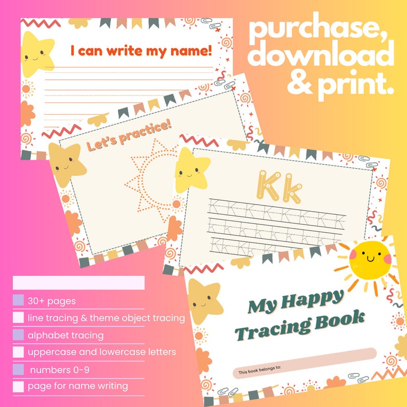 Printable My Happy Tracing Book, Tracing Booklet, Digital Tracing Book ...