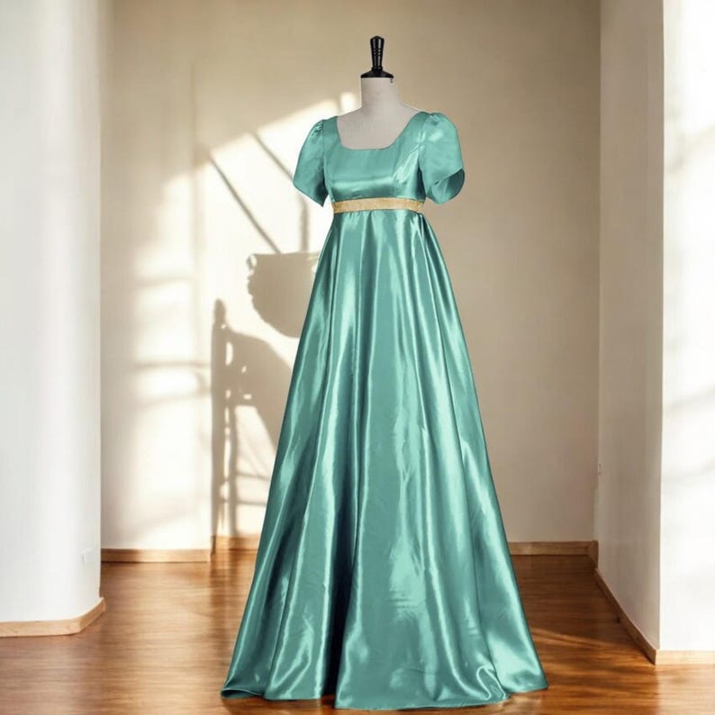 Regency Gown Empire Waist Satin Ball Gown Bridgerton Inspired ...