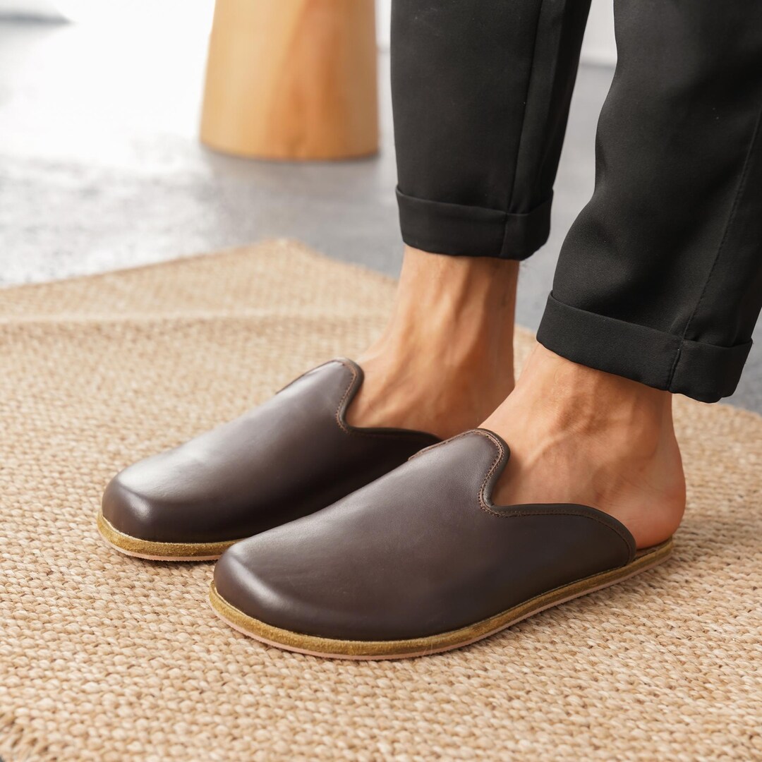 Men's Leather Barefoot Slippers – Brown Zero Drop Shoes - Etsy