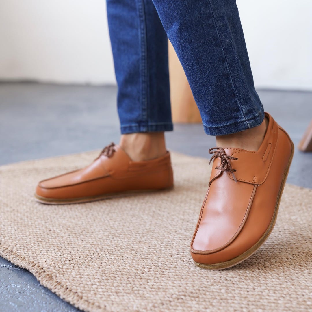Handmade Tan Leather Moc Toe Derby Barefoot Shoes – Wide Toe Box - Etsy