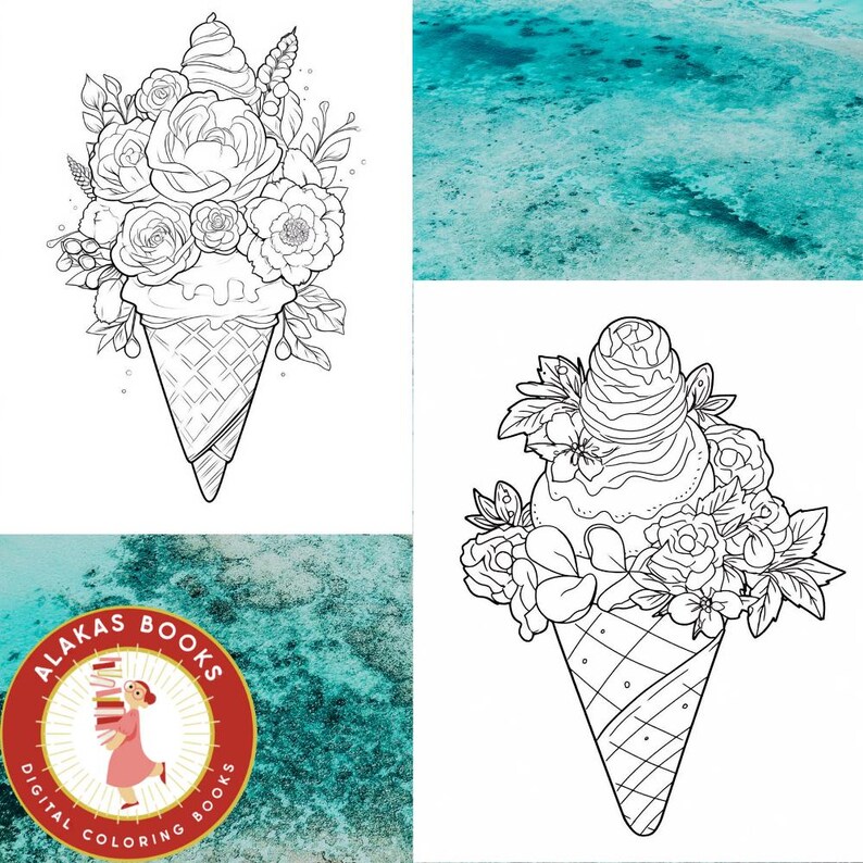 100flower Ice Cream Coloring Pages, Flower Ice Cream Digital Coloring ...